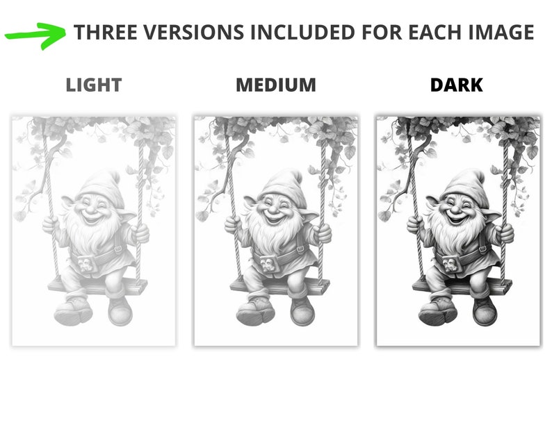 Magical Gnomes Coloring Pages, Grayscale Gnomes Coloring Book, Woodland ...