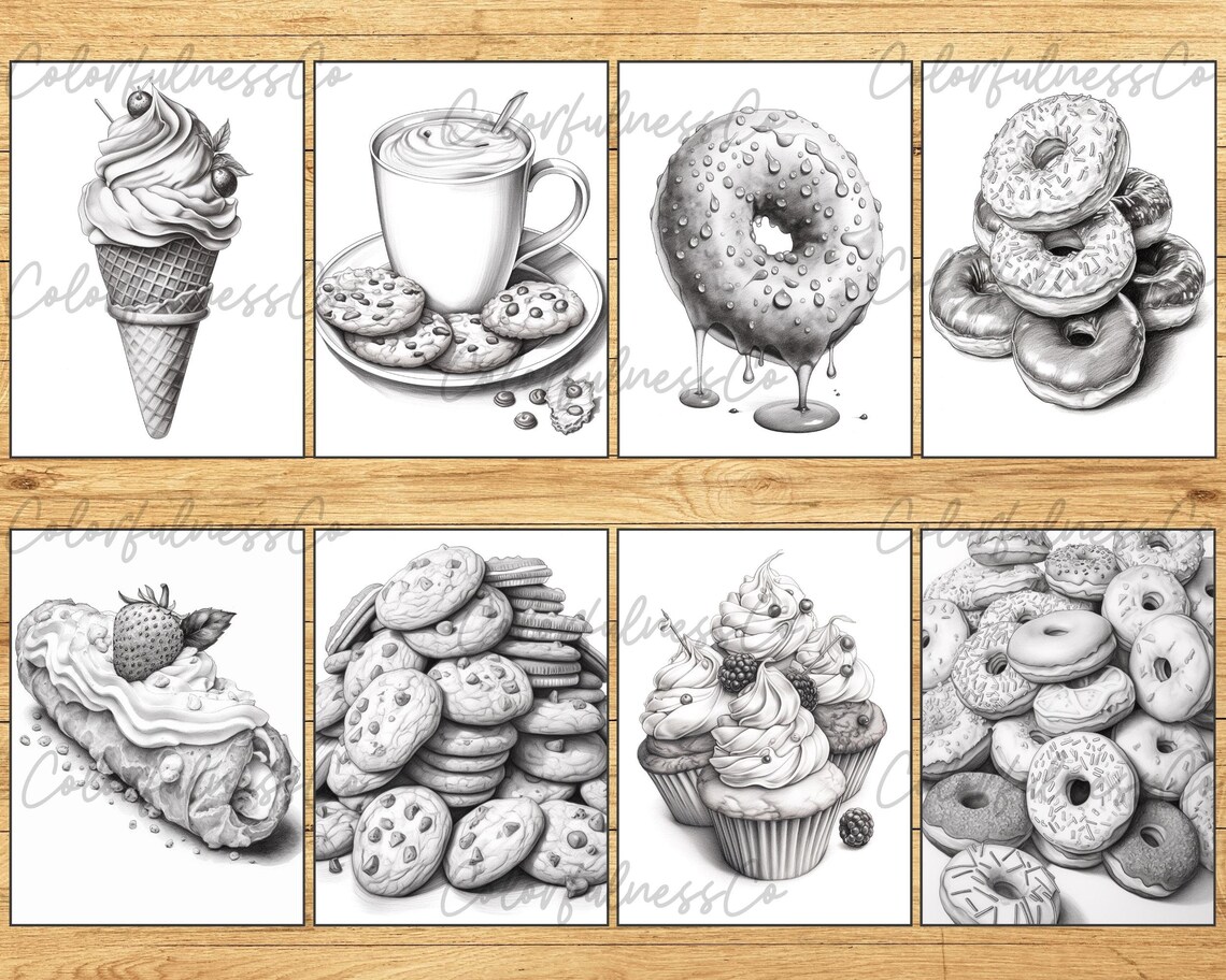20 Dessert Coloring Pages, Ice Cream Coloring Book, Food Coloring Pages ...
