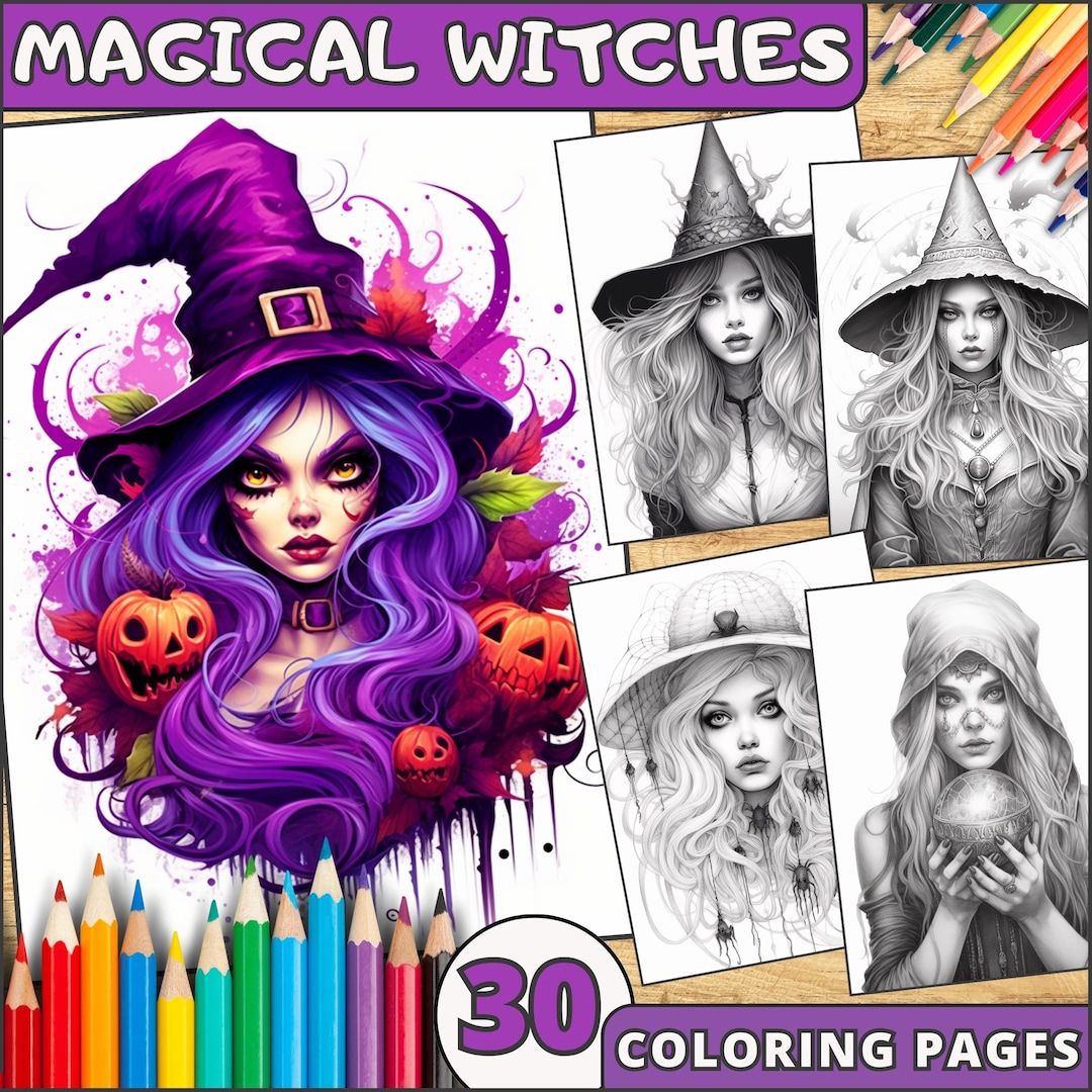 30 Magical Witches Coloring Pages Magical Girls Halloween - Etsy