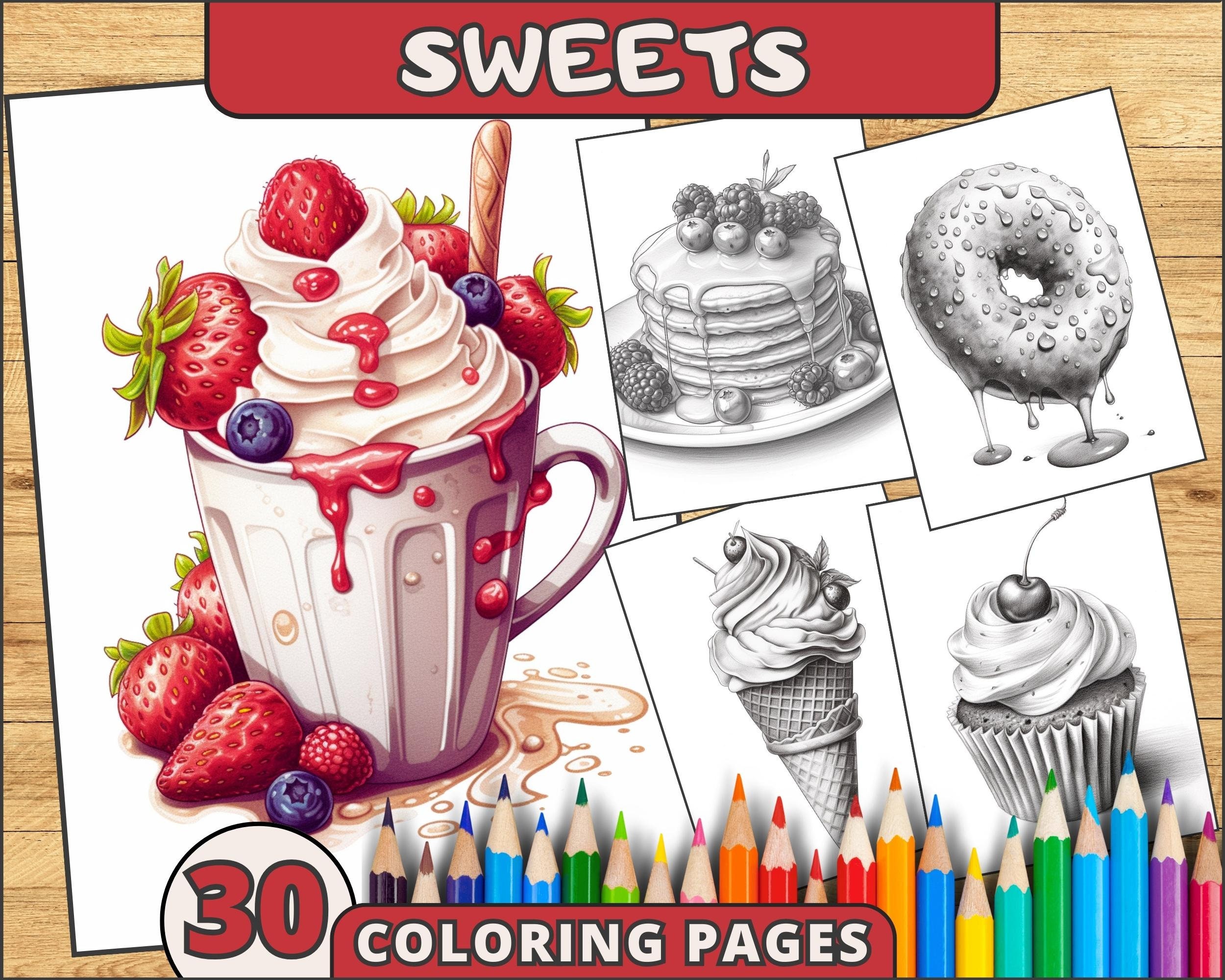 30 Dessert Coloring Pages, Ice Cream Coloring Book, Food Coloring Pages ...