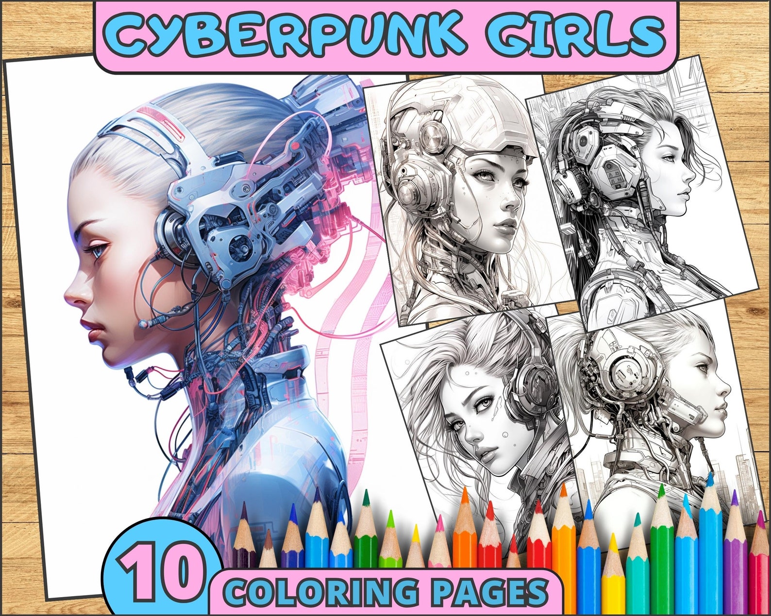 Cyberpunk Girls Coloring Pages, Women Portraits Coloring Book ...