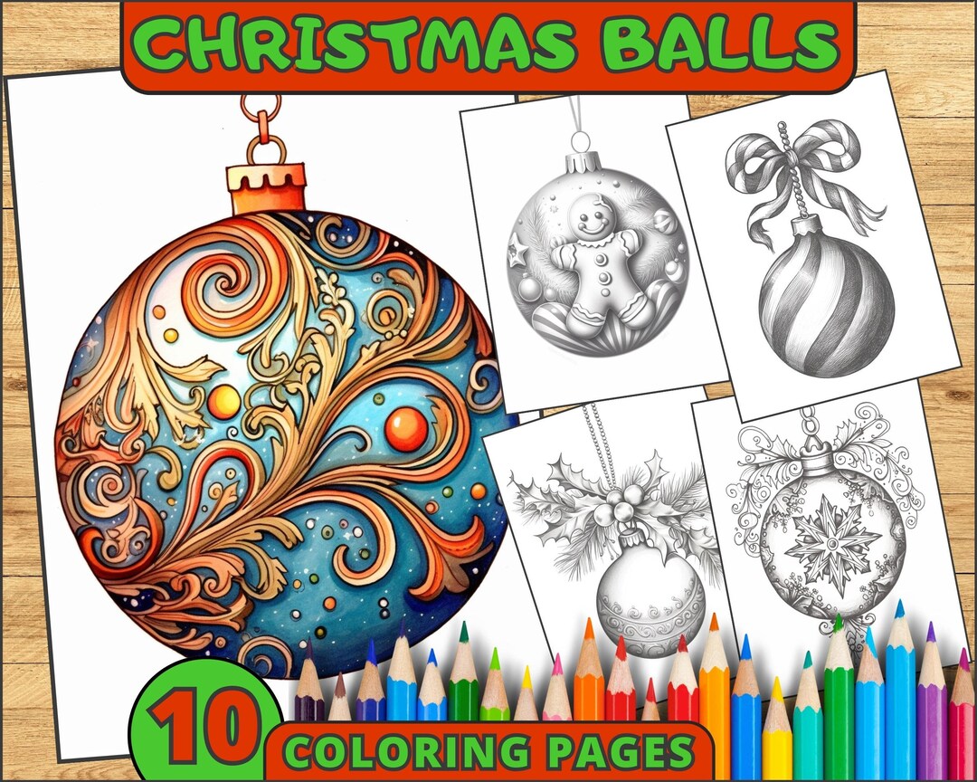 Grayscale Christmas Coloring Pages, Christmas Balls Coloring Book ...