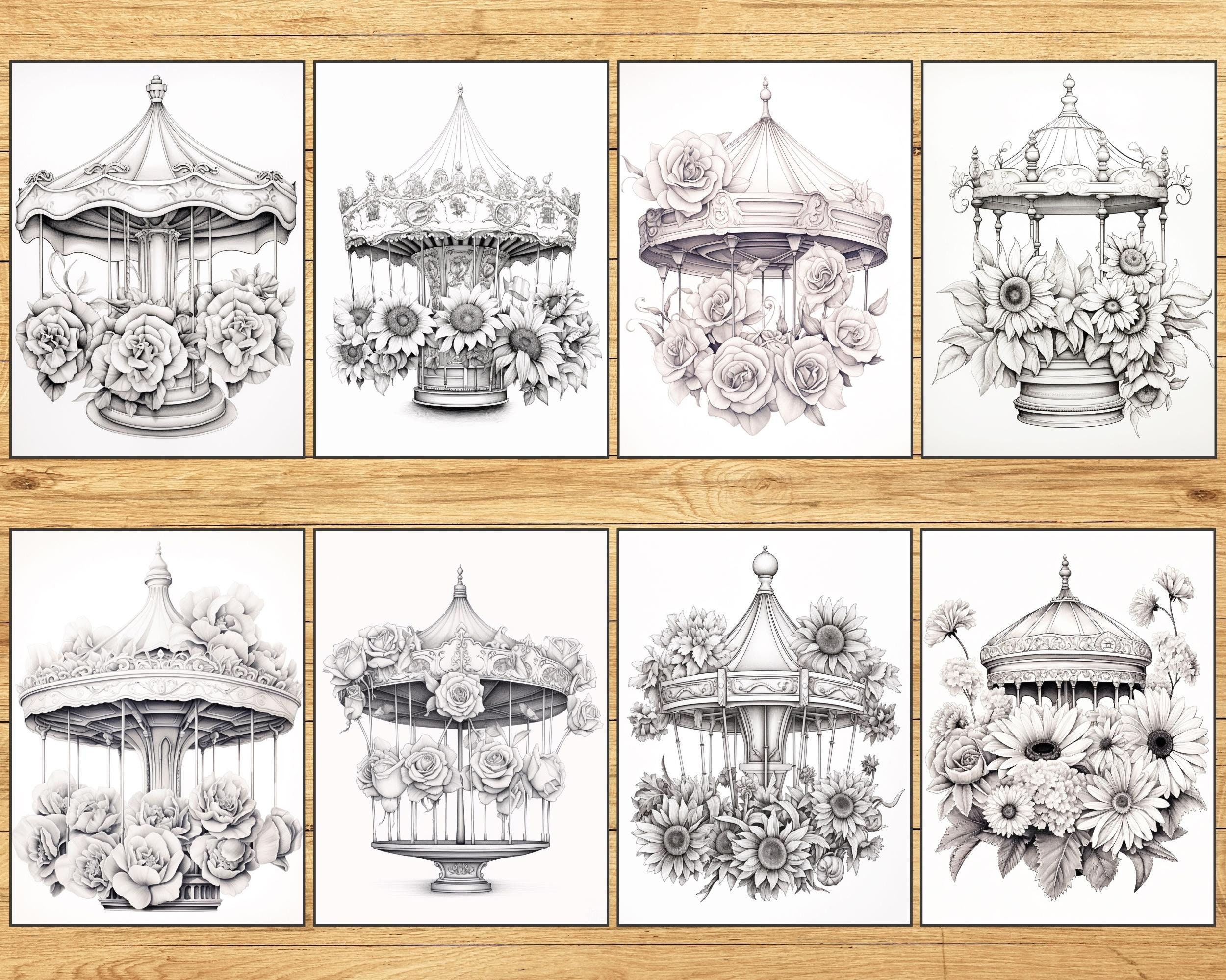 40 Carousel Flowers Coloring Pages Floral Coloring Pages - Etsy