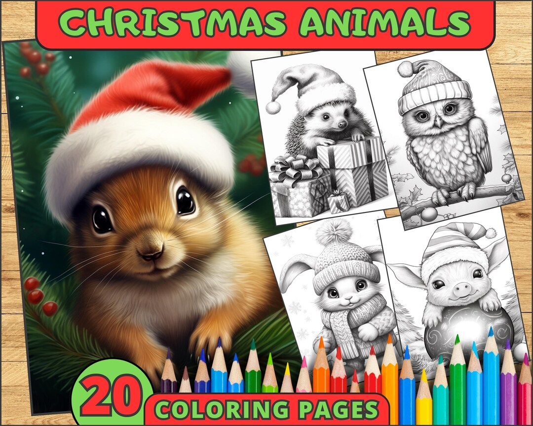 Christmas Animal Coloring Pages Winter Coloring Page Xmas - Etsy