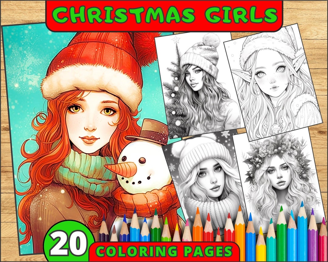 20 Christmas Girls Coloring Pages, Xmas Coloring Book, Winter Coloring ...
