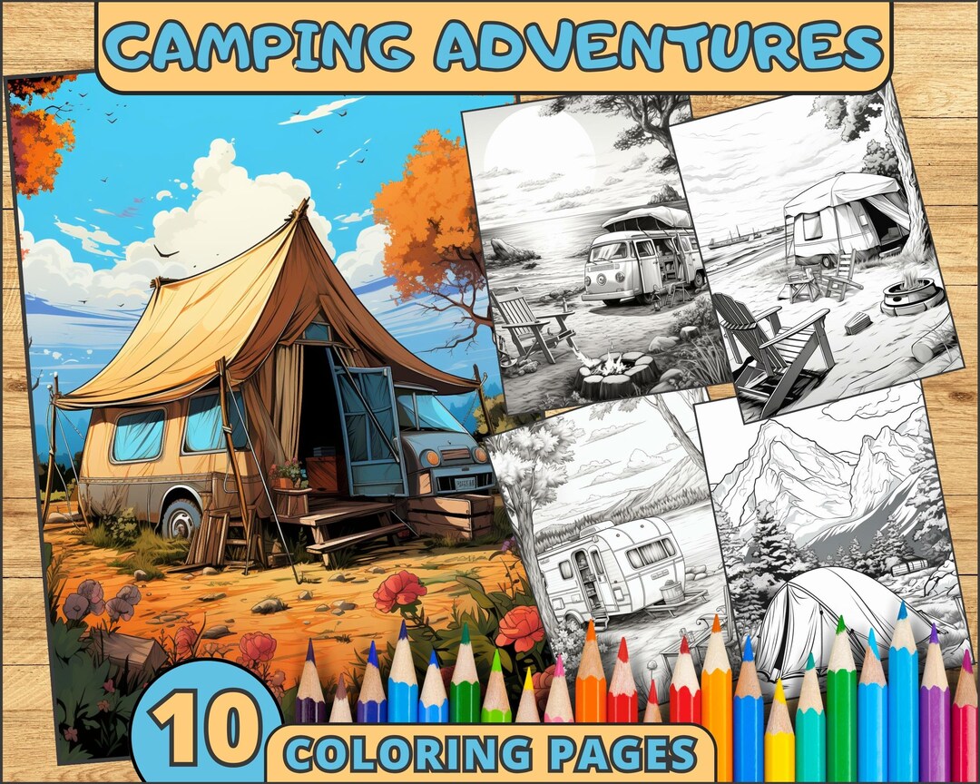 10 Camping Adventures Coloring Pages Outdoor Coloring Book - Etsy UK