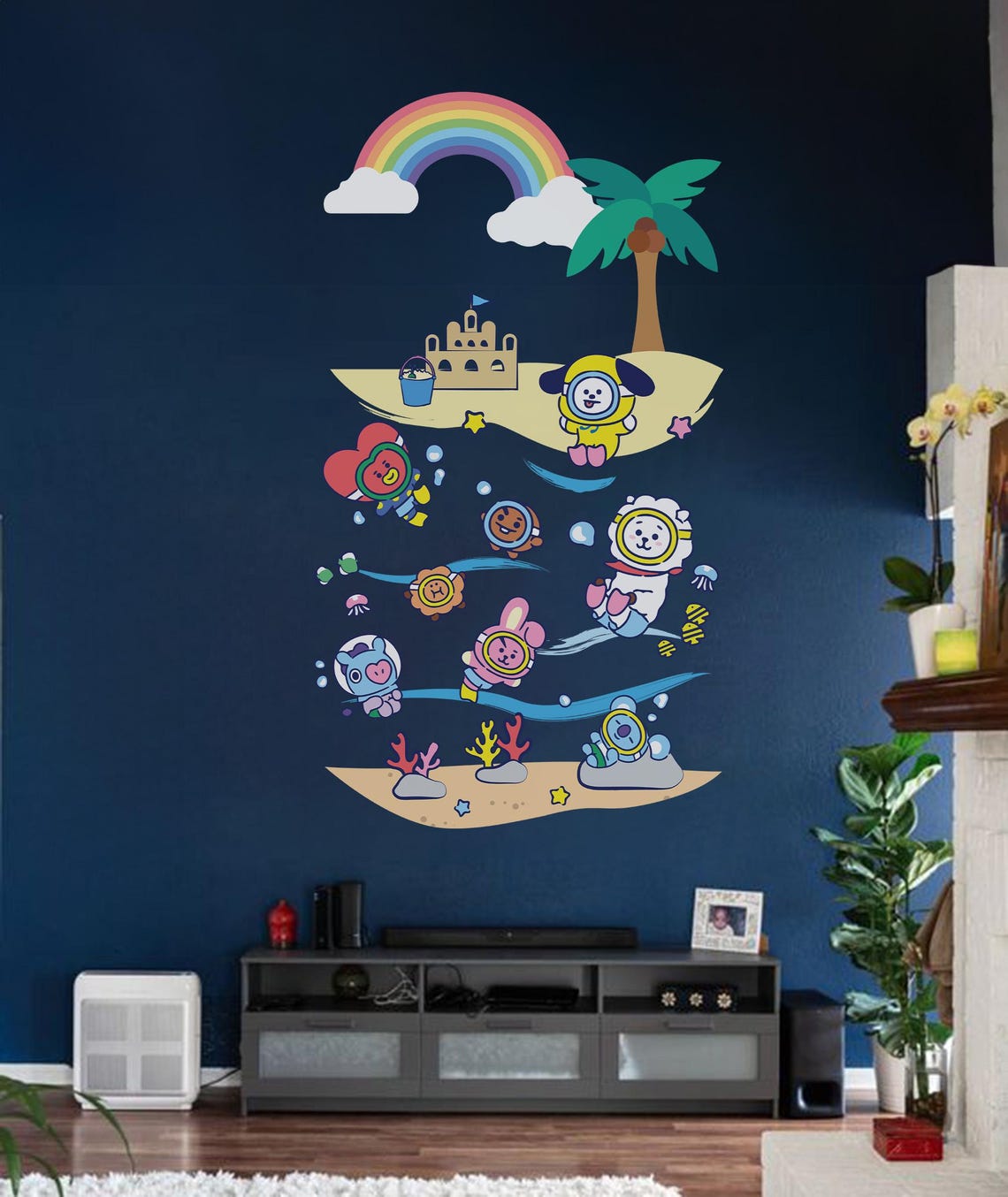 Removable BT21 Swimming Decal Nursery Decor Line Friends Wall Sticker ...