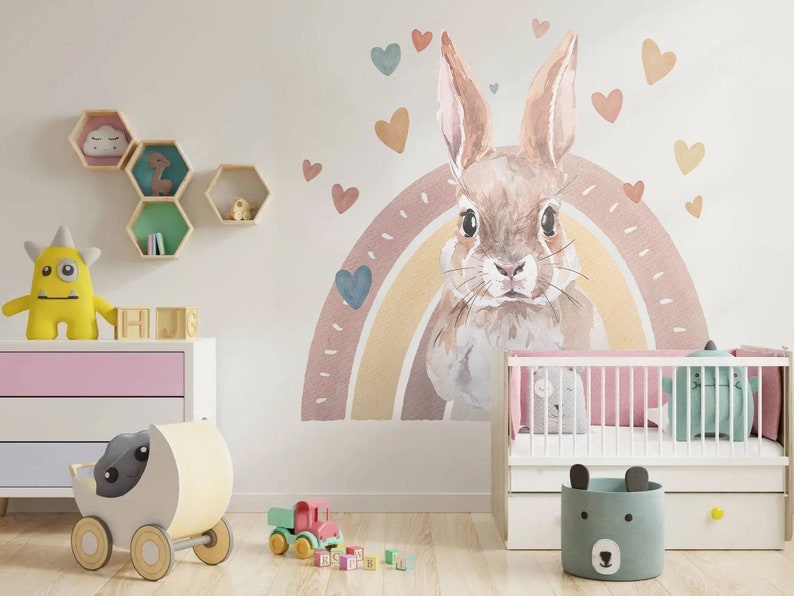 Boho Bunny Peel and Stick Wall Decal Adorable White Rabbit - Etsy