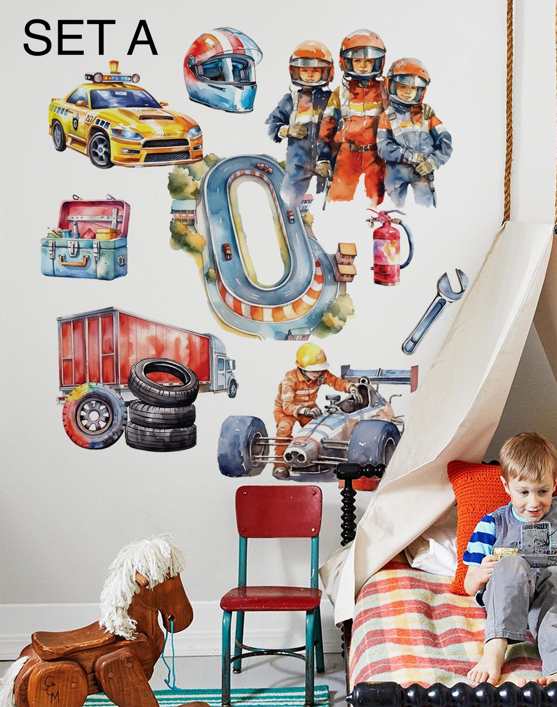 Race Car Wall Decal: Watercolor Racetrack, Peel and Stick - Etsy Australia