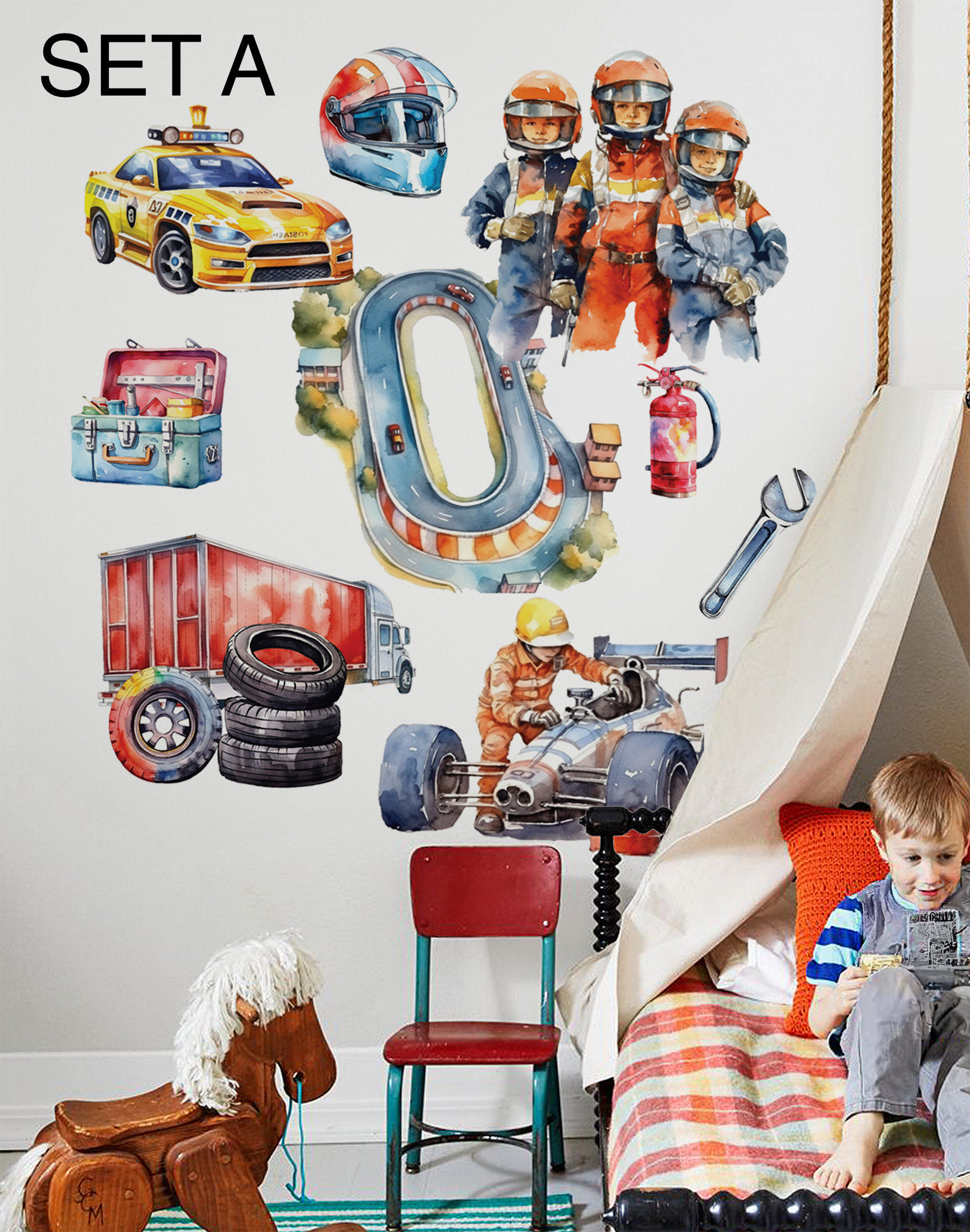 Peel and Stick Race Car Wallpaper Automobile Game Room Racetrack Wall ...