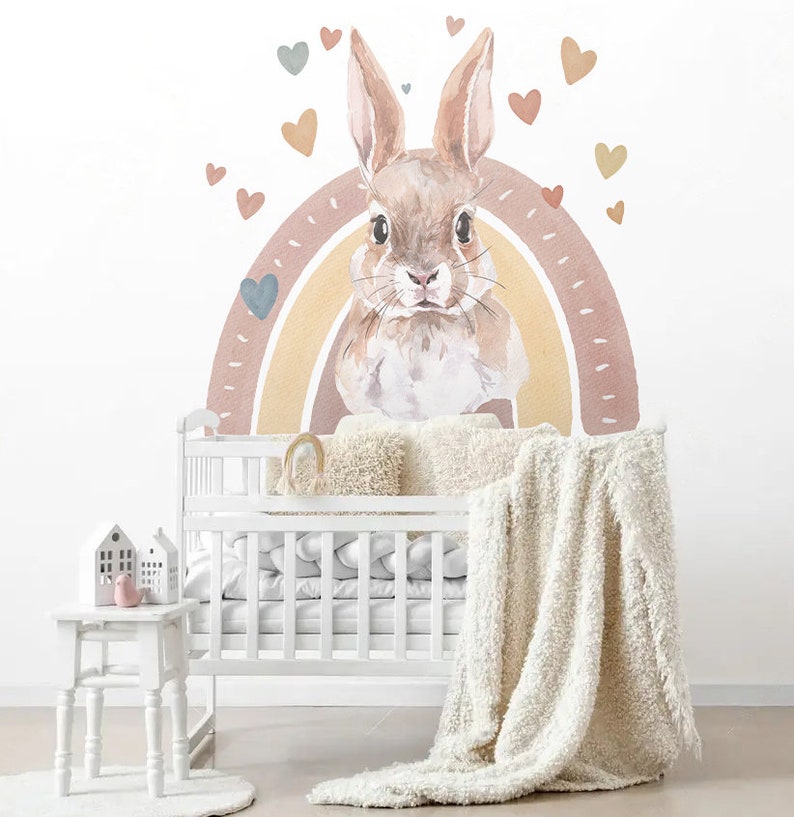 Boho Bunny Peel and Stick Wall Decal Adorable White Rabbit - Etsy