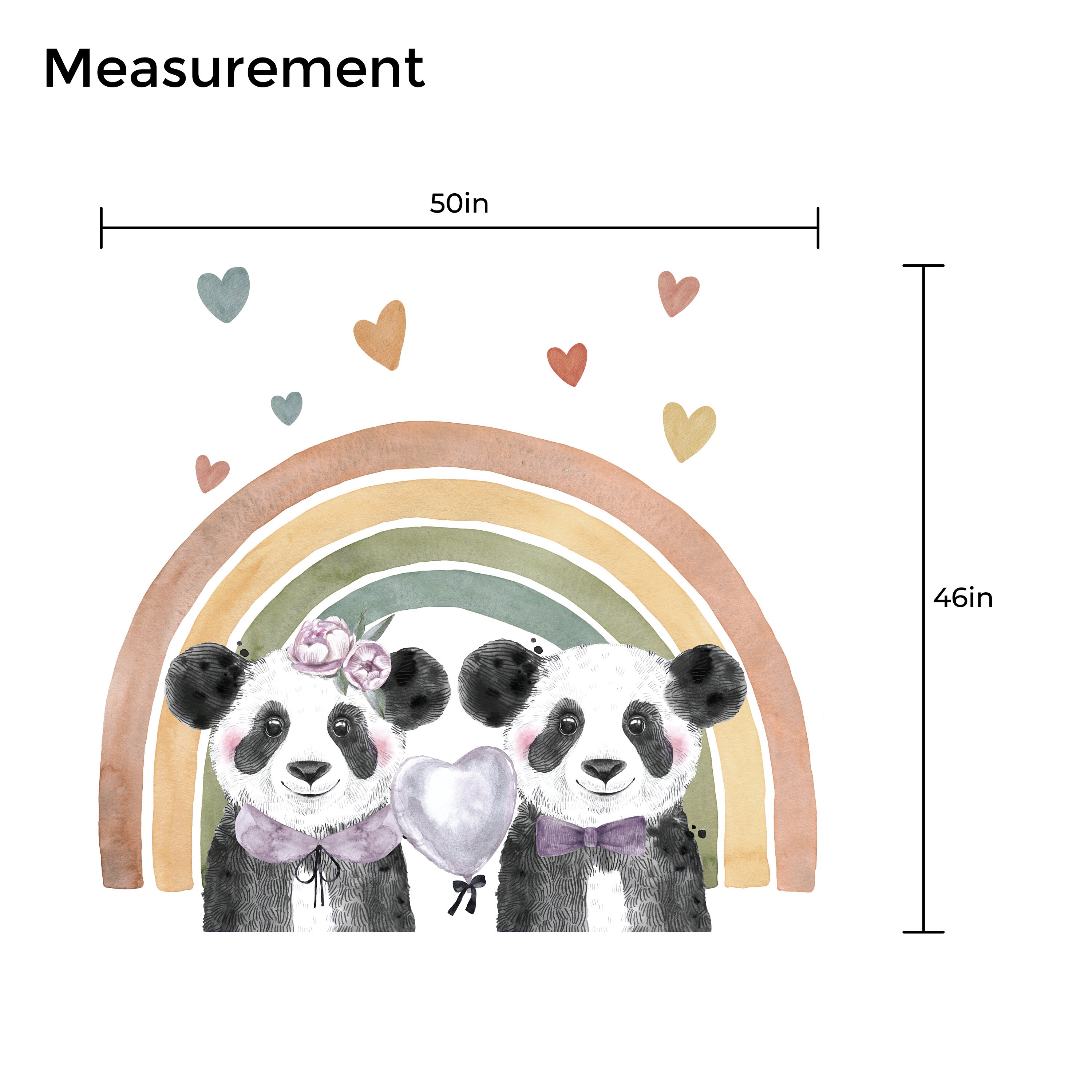 Boho Panda Wall Decal Nursery Decor for Kids Room Watercolor Animal ...