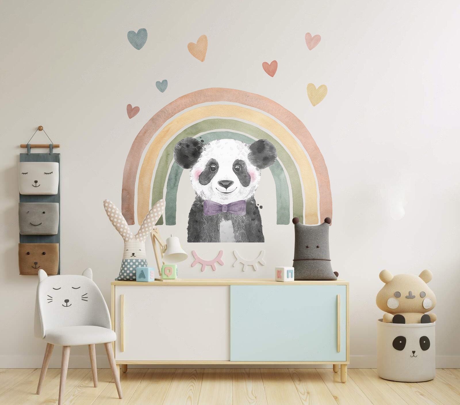 Boho Panda Wall Decal Nursery Decor for Kids Room Watercolor Animal ...