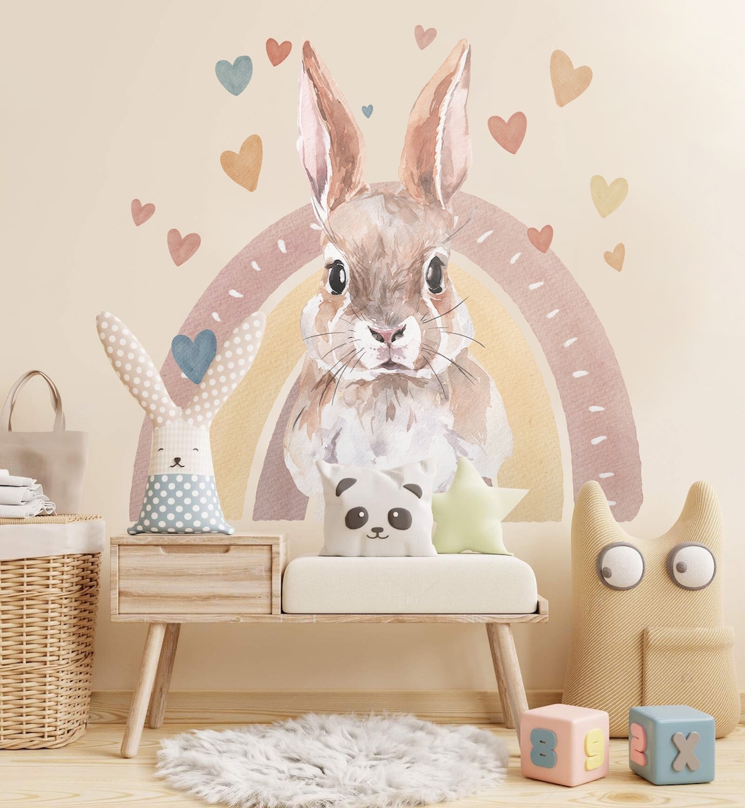 Boho Bunny Peel and Stick Wall Decal Adorable White Rabbit With Love ...