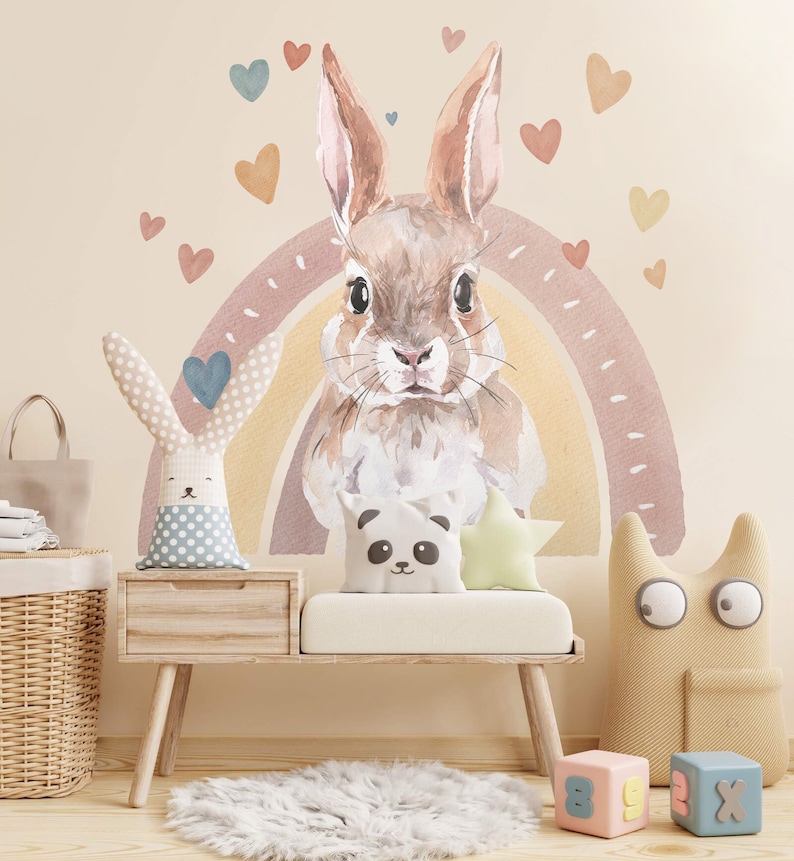 Boho Bunny Peel and Stick Wall Decal Adorable White Rabbit - Etsy