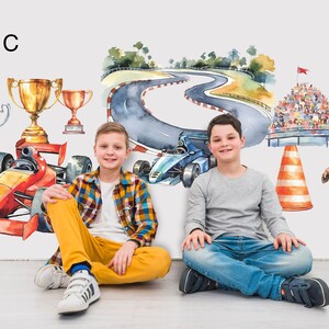 Peel and Stick Race Car Wallpaper Automobile Game Room Racetrack Wall ...