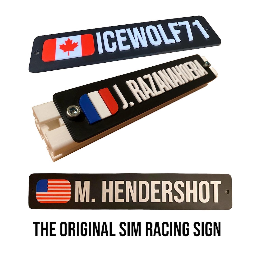 Custom Sim Racing Sign Name Tag and Flag for Driving Rigs Simulators ...