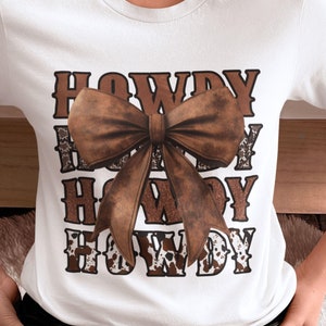 Western Cowgirl Howdy PNG: Brown Leather Bow, Cowhide Pattern, Southern ...