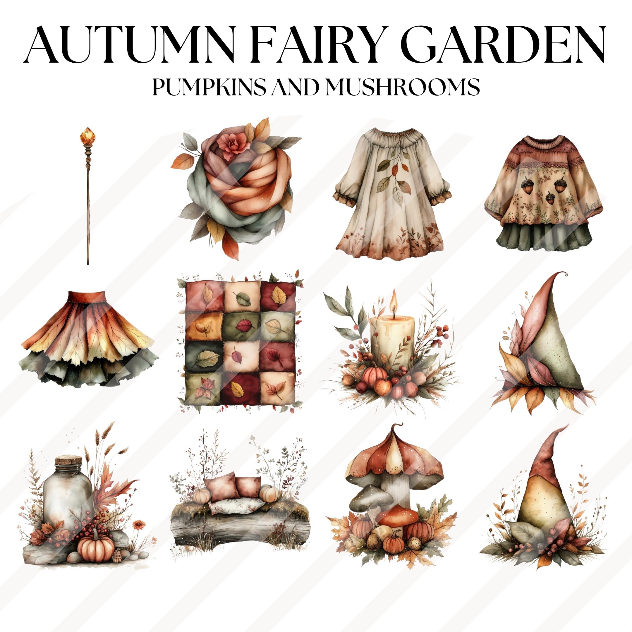 Autumn Fairy Garden Clipart Bundle: Watercolor Fall Fairycore Design ...