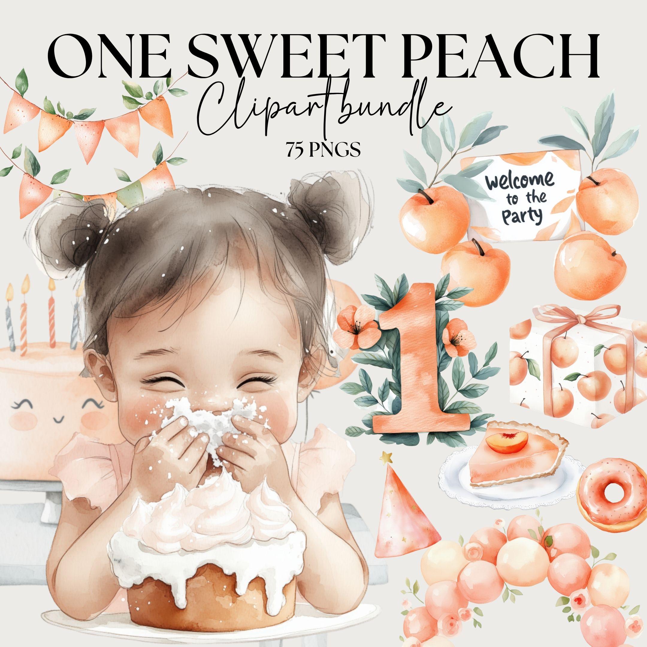Peach Clipart Bundle: Watercolor Birthday Party Designs (75 PNG Files ...