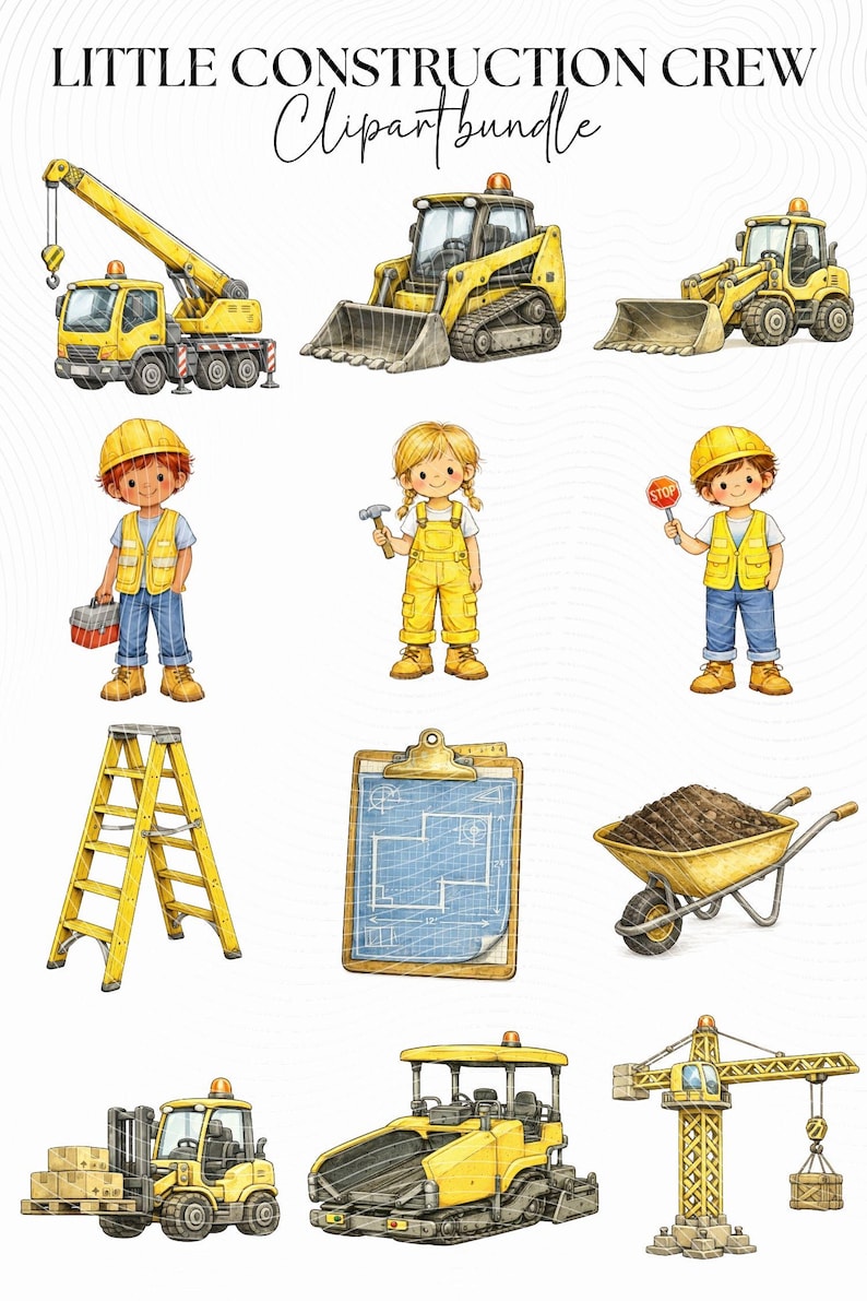 Little Construction Crew Clipart Bundle, Cute Kids Builder PNG ...