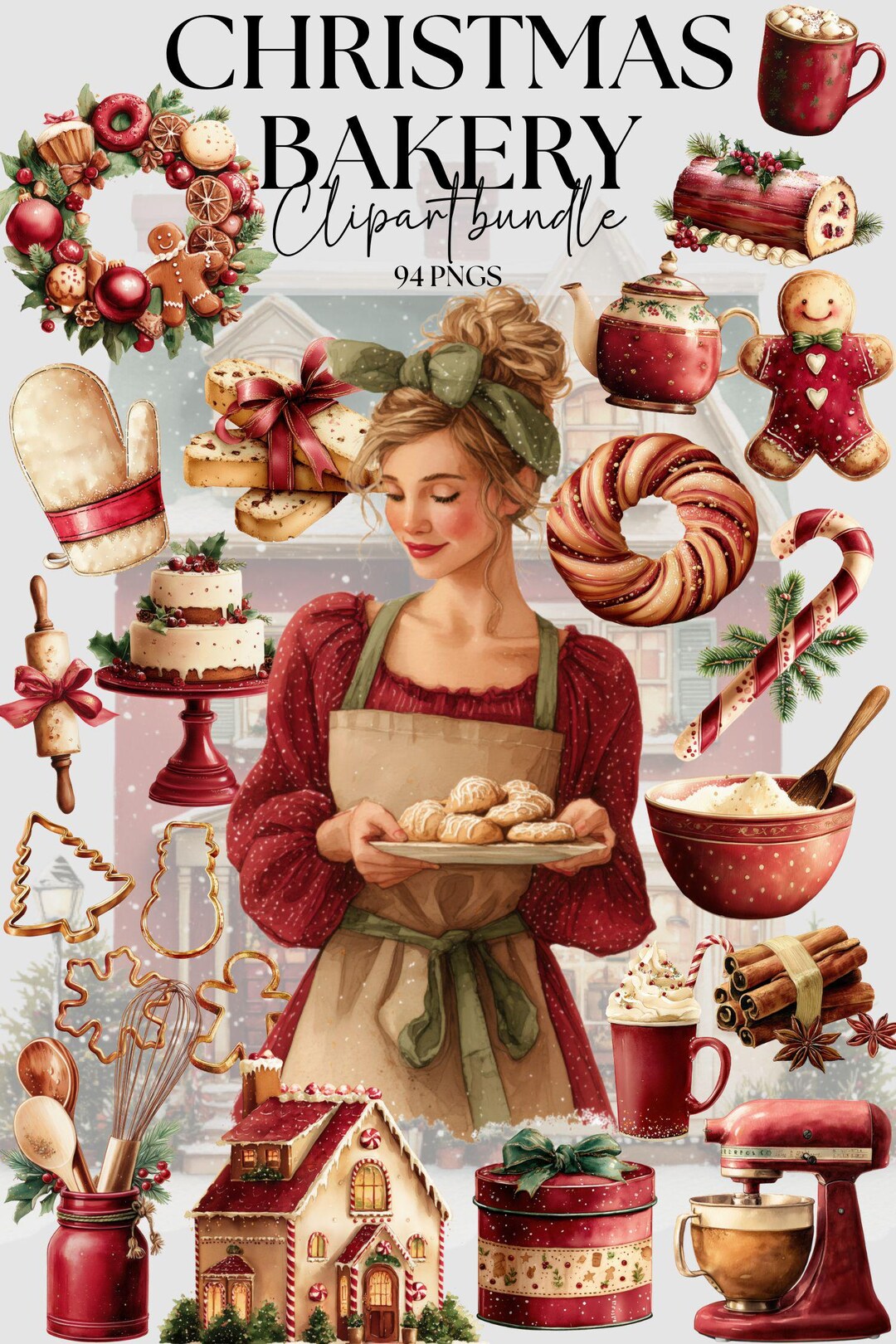 Christmas Bakery Clipart Bundle: Watercolor Holiday Cafe PNG - Etsy