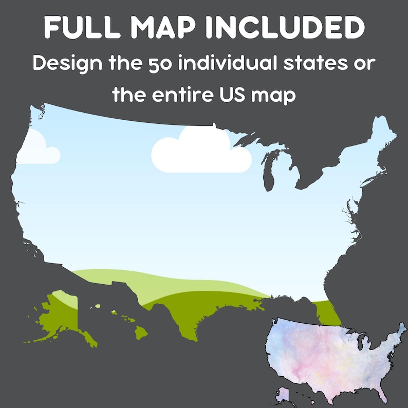 Editable USA Map Canva Template: Individual State Outlines, DIY United ...