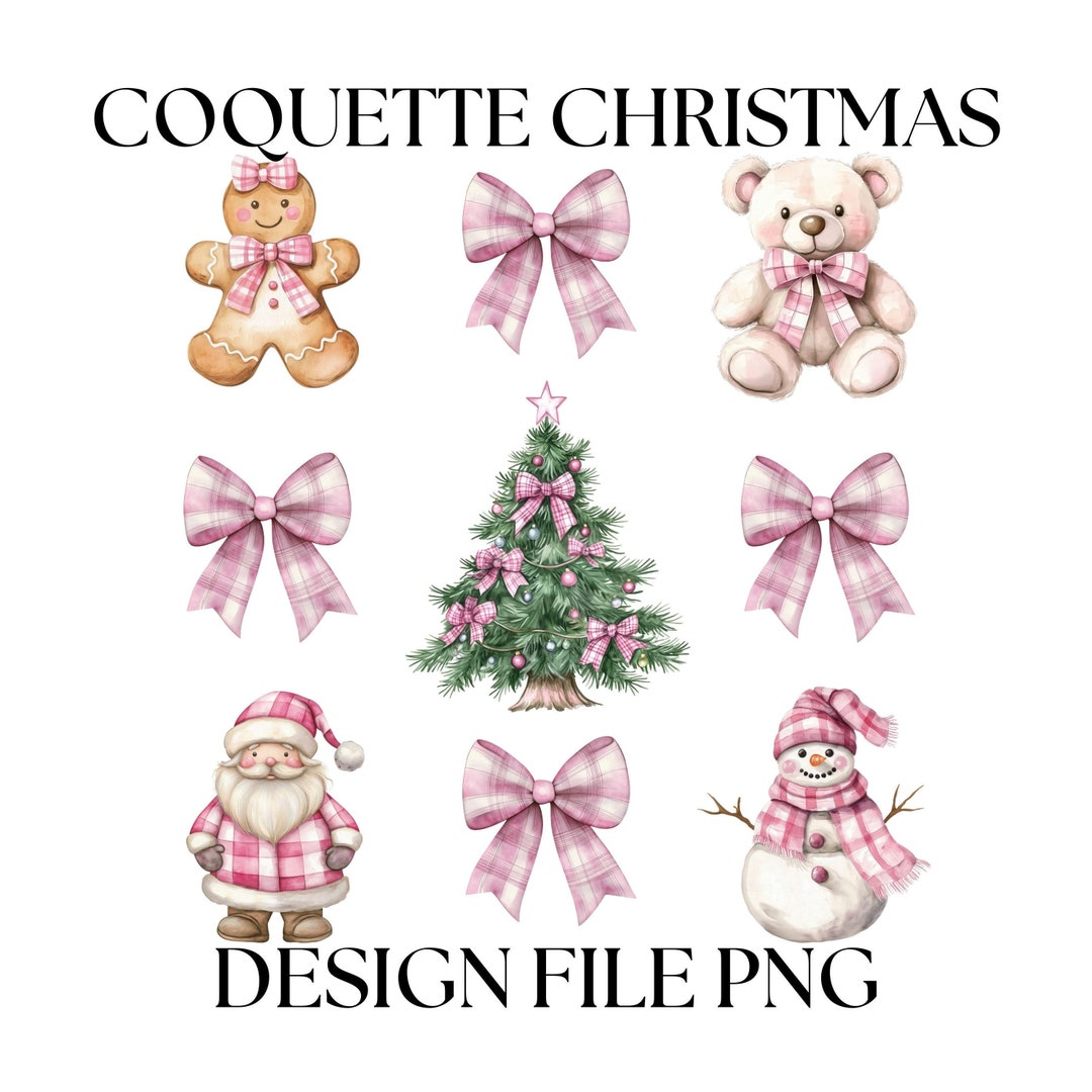 Pink Christmas Collage Clipart: Bows, Teddy Bear, Gingerbread (PNG) - Etsy