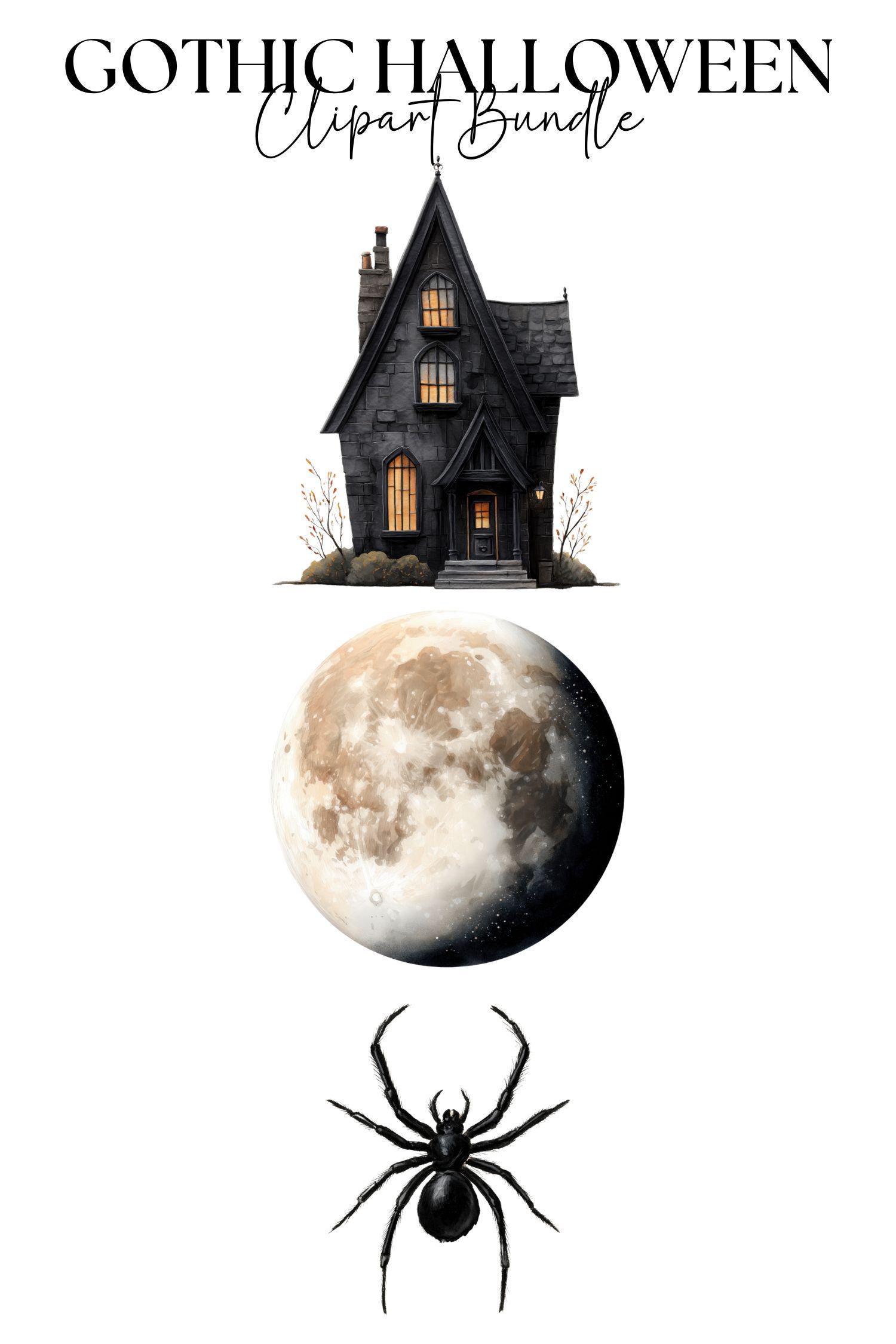 Gothic Halloween Clipart Bundle: 51 Spooky Vintage Junkjournal ...