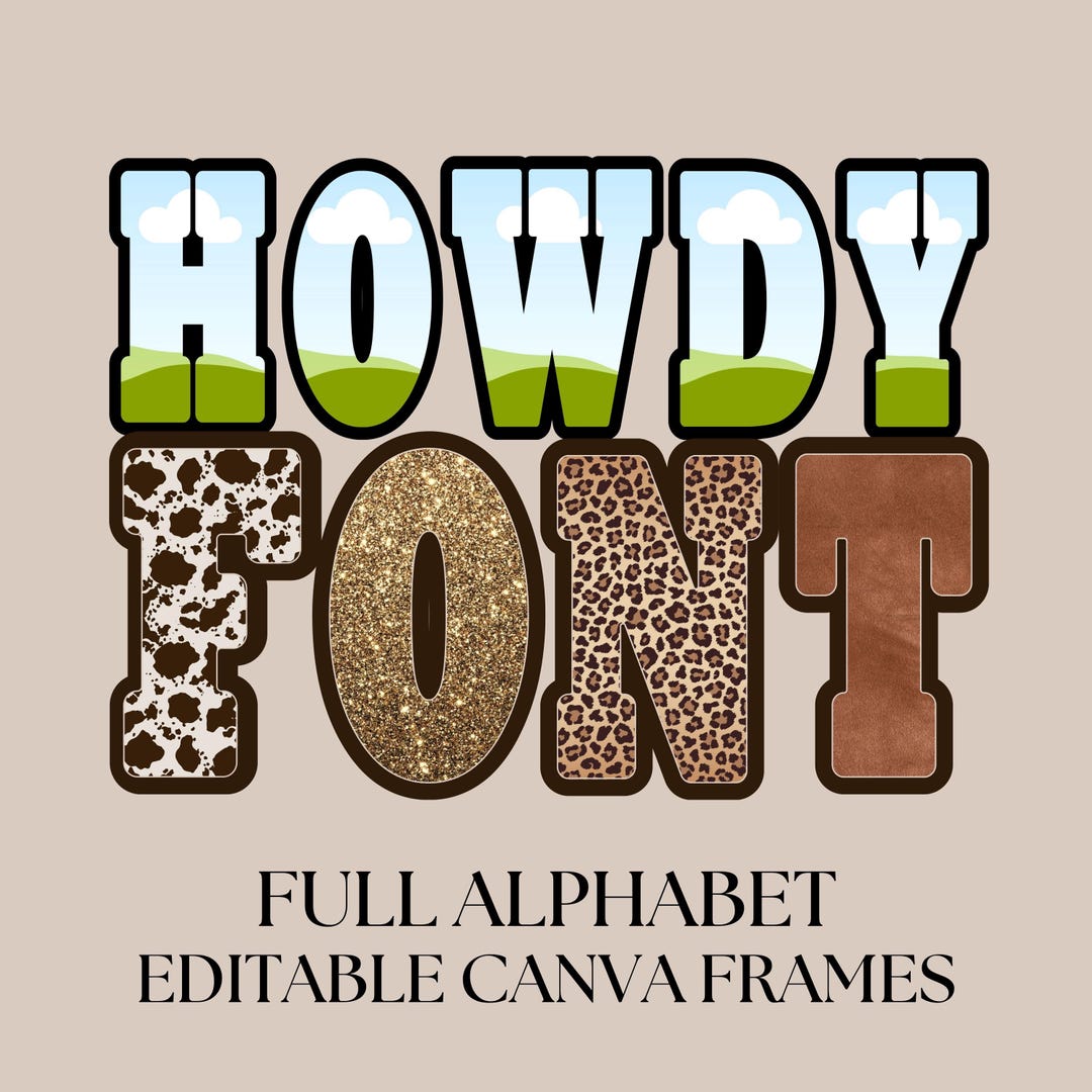 Retro Western Font Canva Frames: Groovy Cowgirl Alphabet (template ...