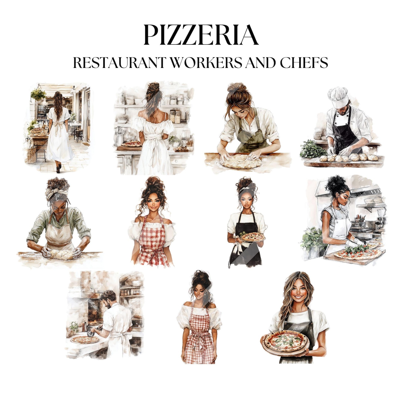 Watercolor Pizzeria Clipart Bundle: Pizza Restaurant Menu Design (70 ...