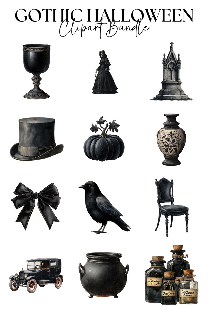 Gothic Halloween Clipart Bundle: 51 Spooky Vintage Junkjournal ...