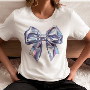 Iridescent Silver Bow PNG: Reflective Y2K Clipart - Etsy
