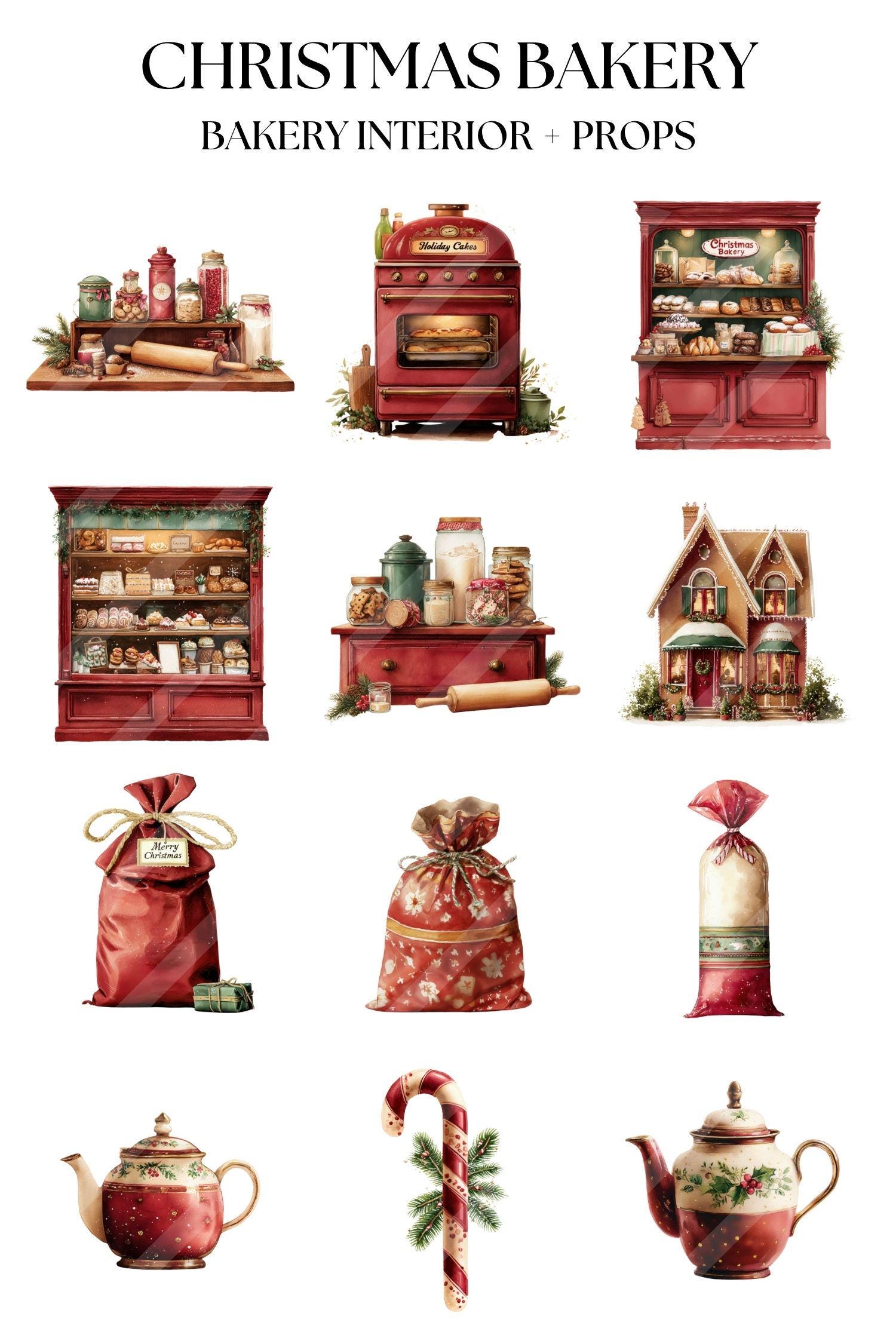 Christmas Bakery Clipart Bundle: Watercolor Holiday Cafe PNG - Etsy