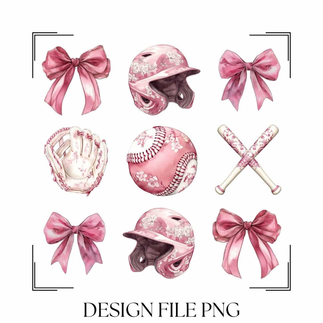 Girly Coquette Baseball Collage Png, Pink Chinoiserie Watercolor ...