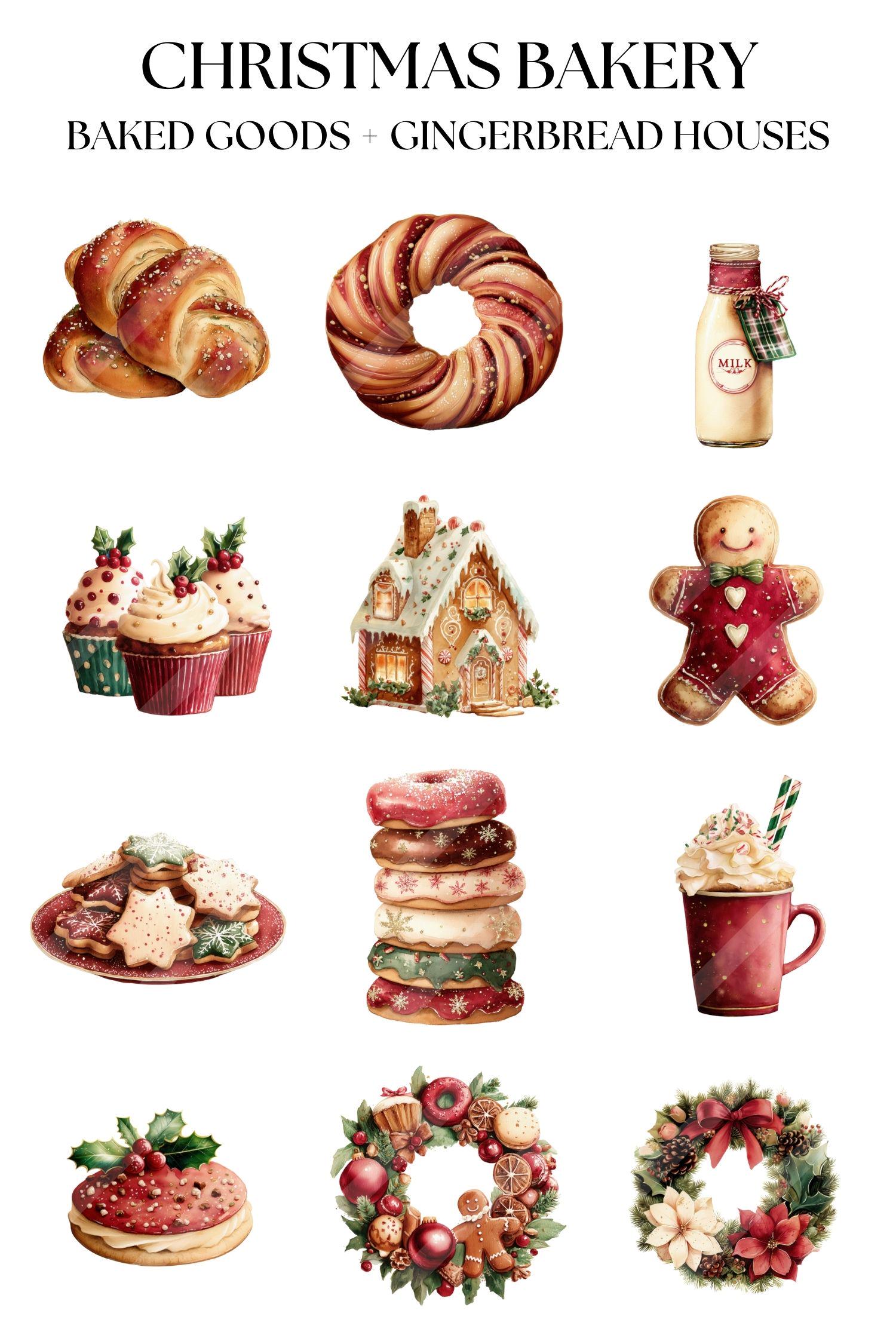 Christmas Bakery Clipart Bundle: Watercolor Holiday Cafe PNG - Etsy