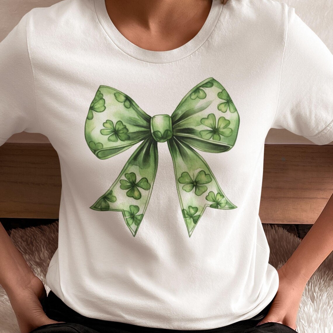 St Patrick's Day Bow Clipart: Green Shamrock Watercolor Bows (PNG) - Etsy