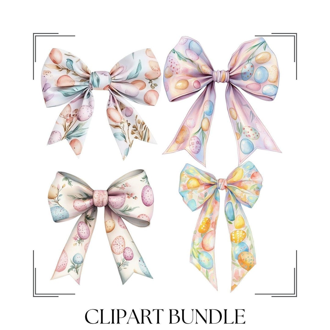 Watercolor Easter Bow Clipart: Pastel Egg Design (PNG) - Etsy