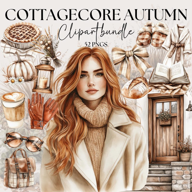 Cottagecore Autumn Clipart Bundle: Watercolor Fall Designs (PNG Files ...