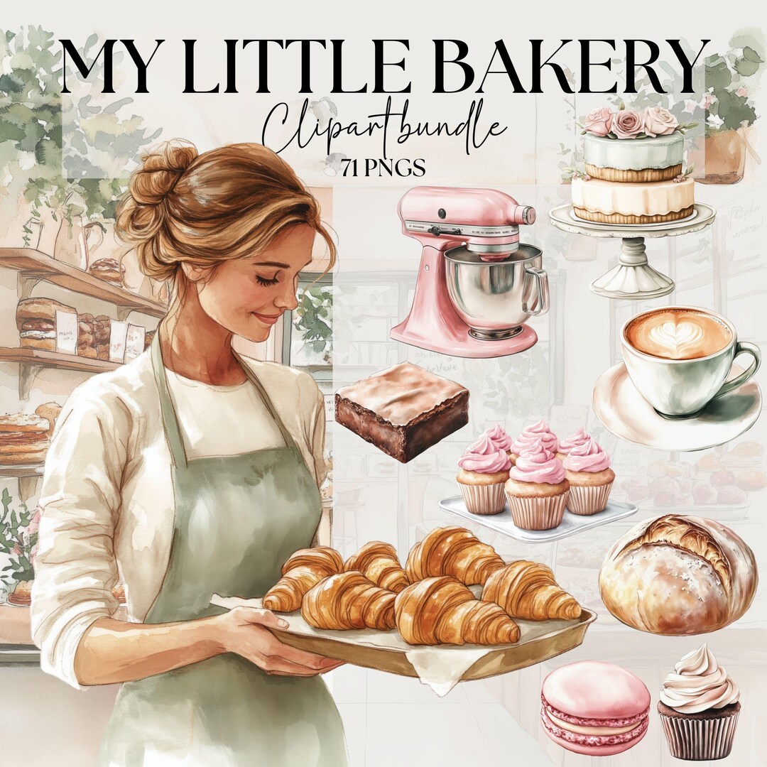 Watercolor Bakery Clipart Bundle: Cake Shop PNG Set (71 Files) - Etsy