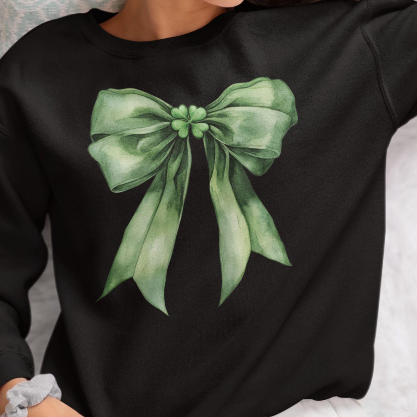 St Patrick's Day Bow Clipart: Green Shamrock Watercolor Bows (PNG) - Etsy