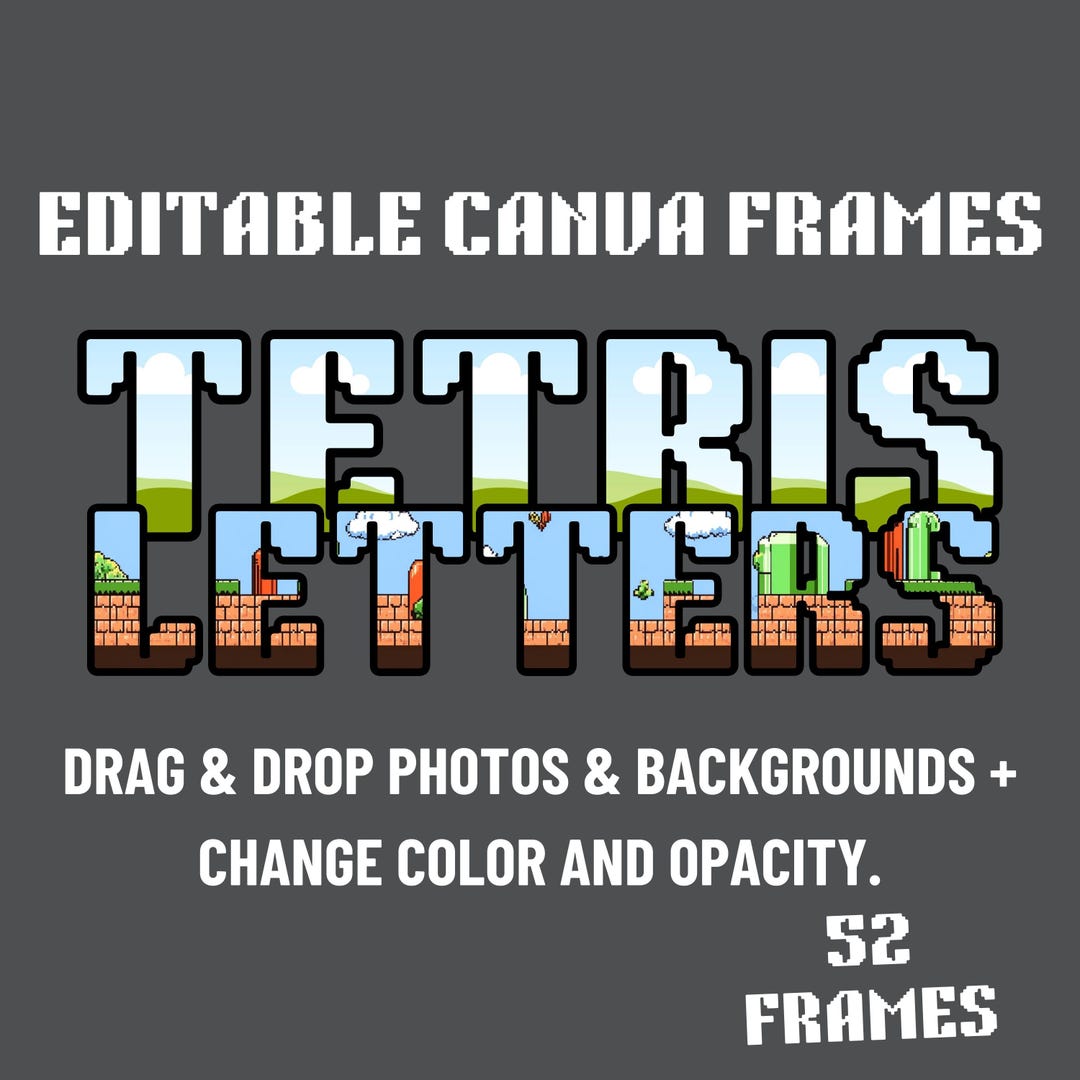 Retro Arcade Game Canva Frame Letters, 8-bit Gamer Tetris Font Canva ...