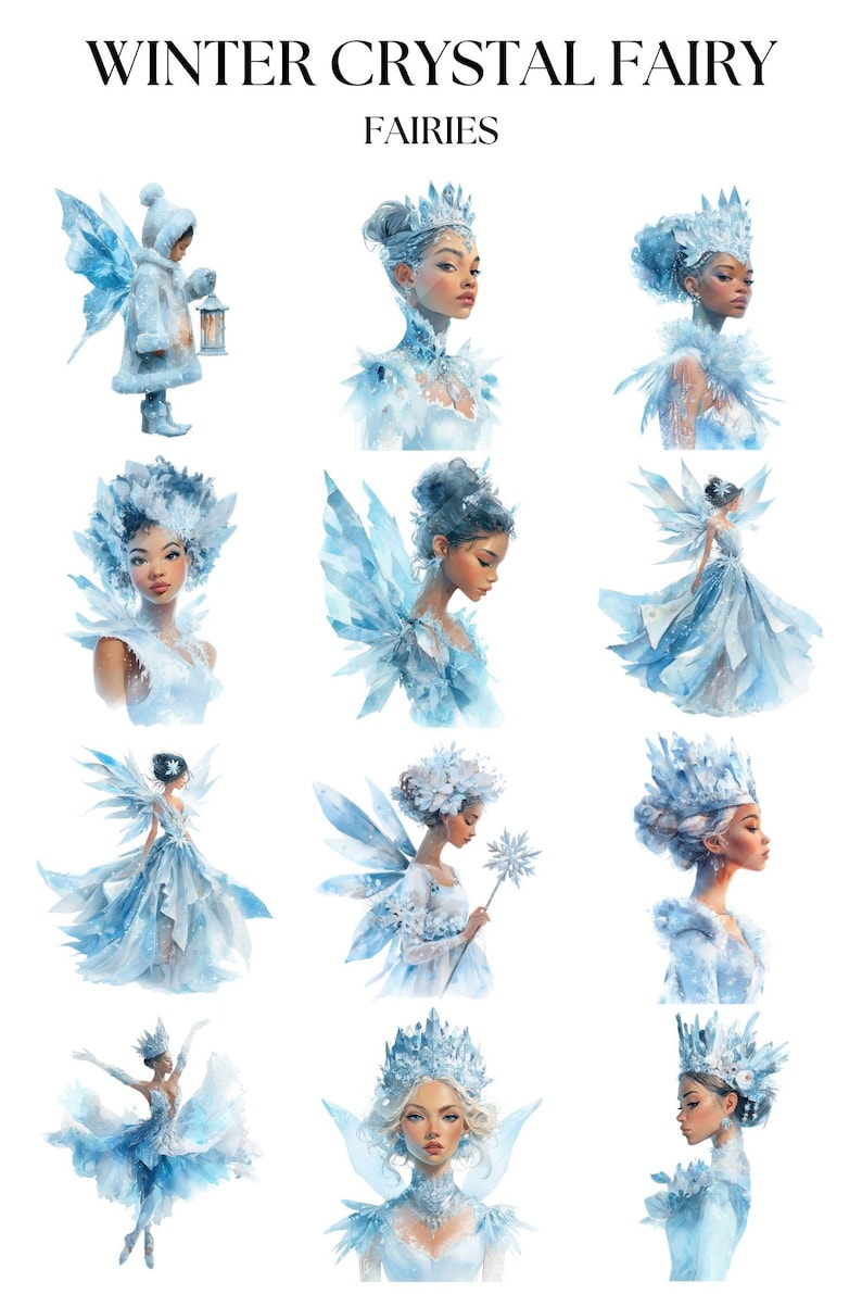 Snow Queen Clipart Bundle: Winter Fairy, Ice Castle, Unicorn Watercolor ...