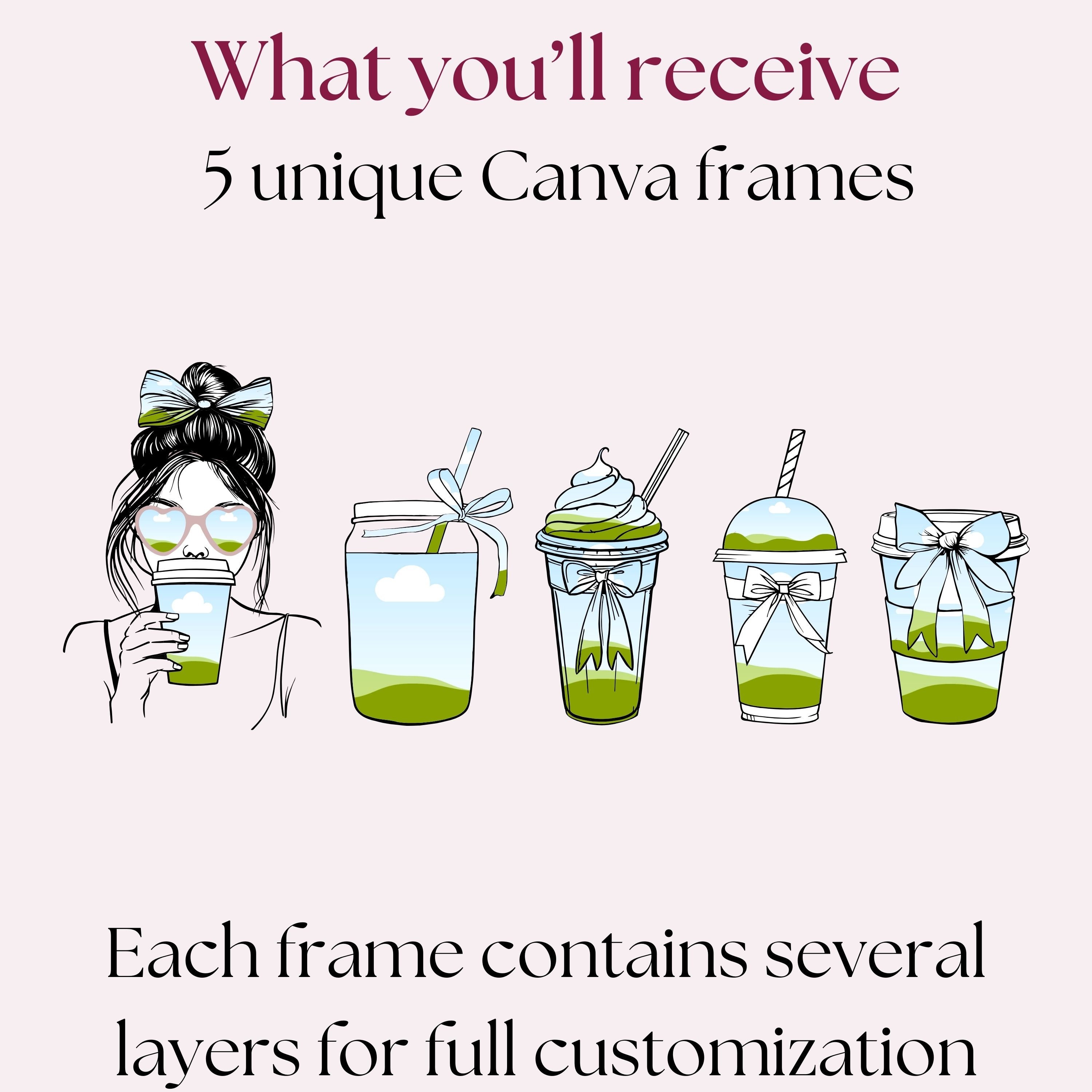 Cute Iced Coffee Canva Frame Template, Coquette Style Girly Heart ...