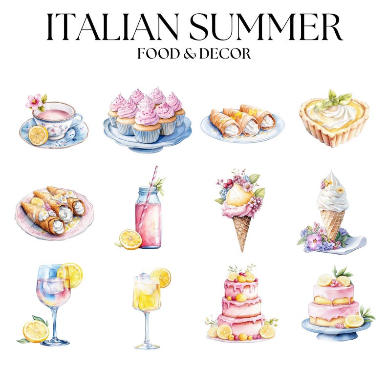Watercolor Italian Summer Clipart: Mediterranean Coastal Design ...