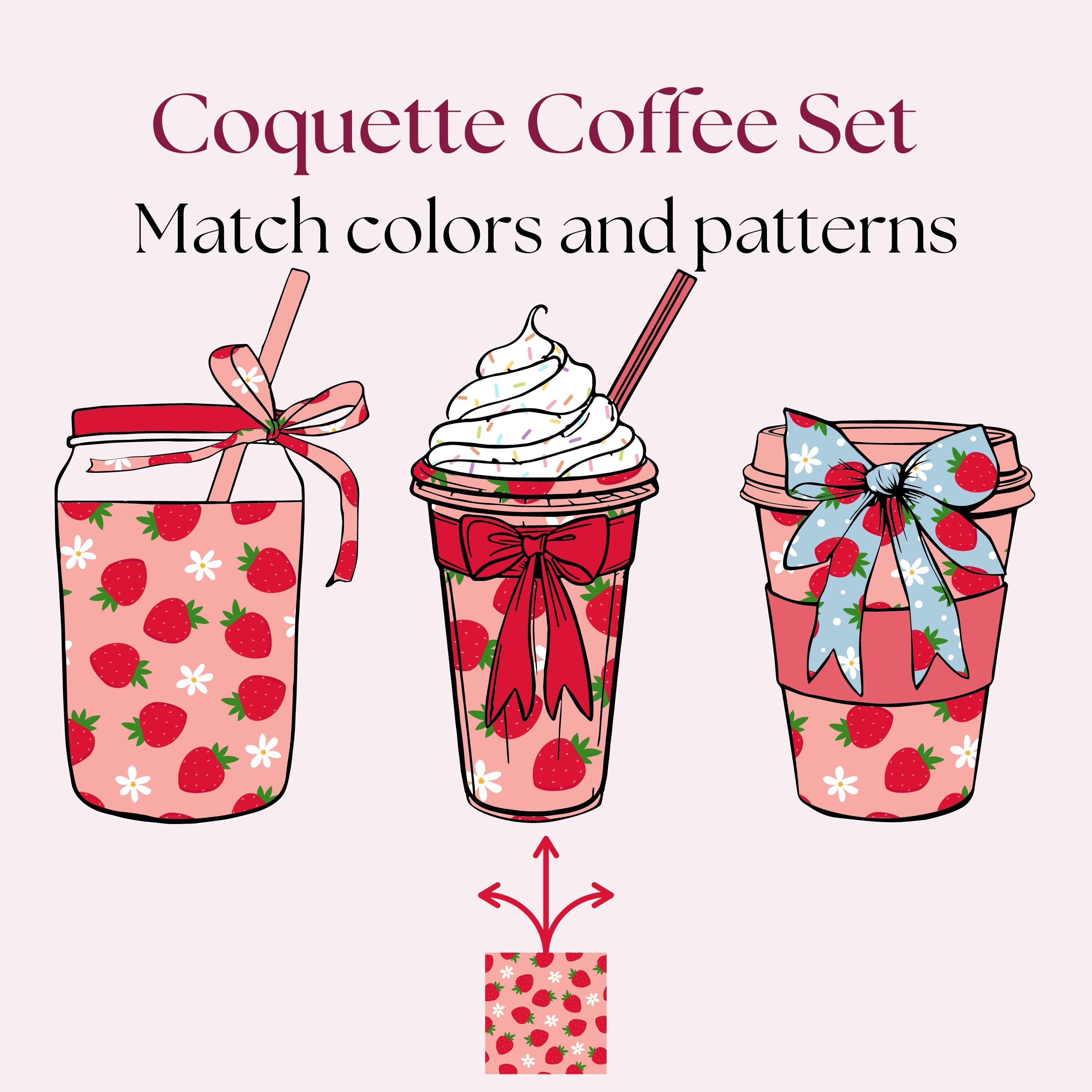 Cute Iced Coffee Canva Frame Template, Coquette Style Girly Heart ...