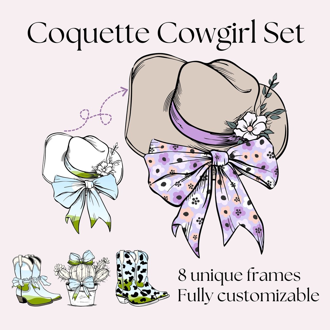 Coquette Cowgirl Canva Frame Set - 8 Unique Fully Customizable Girly ...