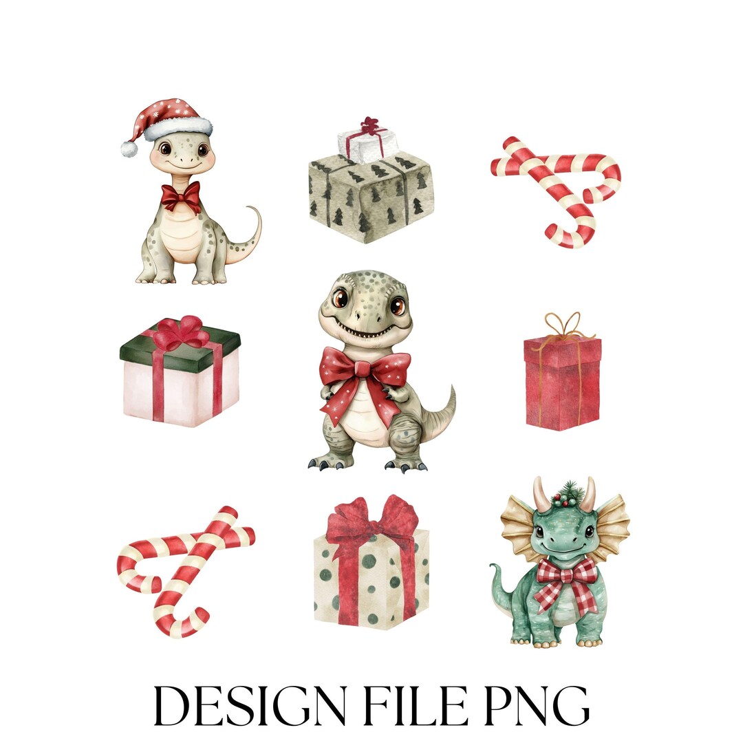 Christmas Dinosaur PNG: Watercolor Dino Clipart (digital Download) - Etsy