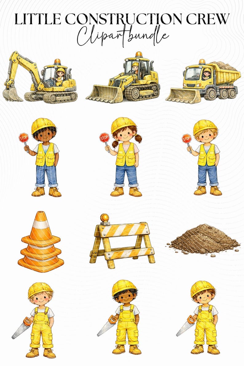 Little Construction Crew Clipart Bundle, Cute Kids Builder PNG ...