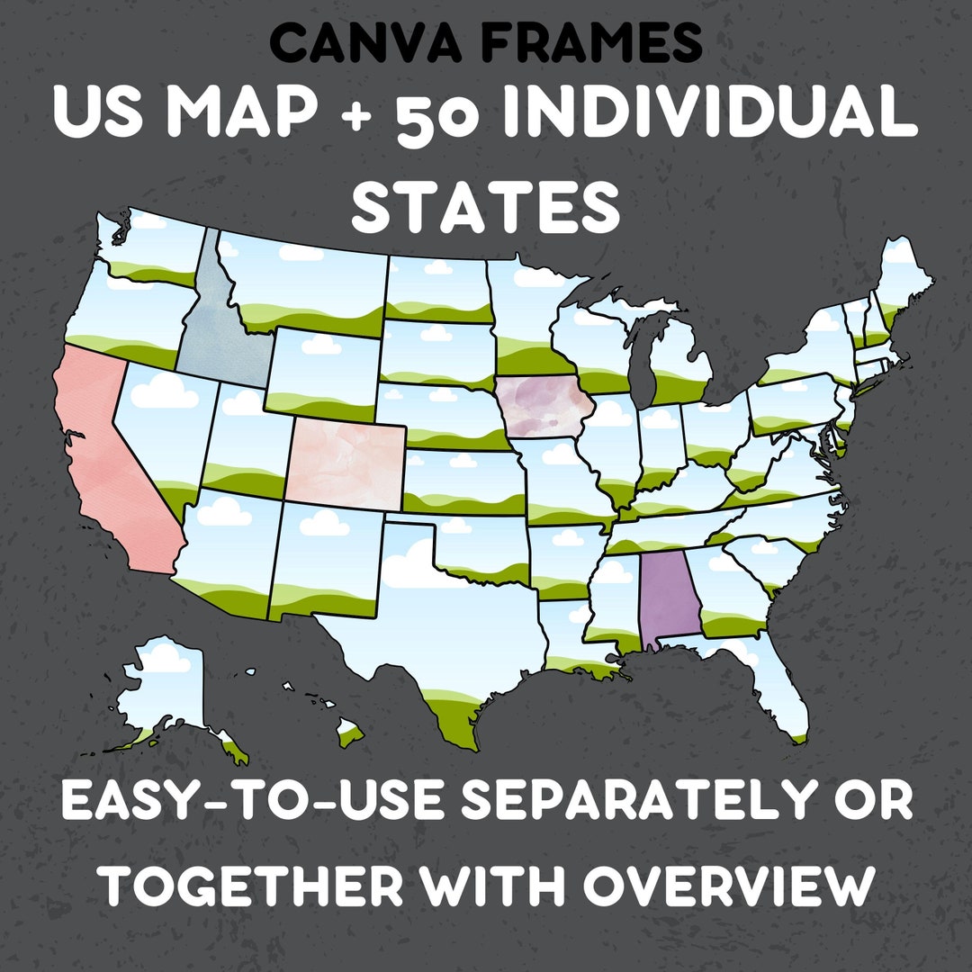 USA Canva Map, Editable US States Canva Template, Individual American ...